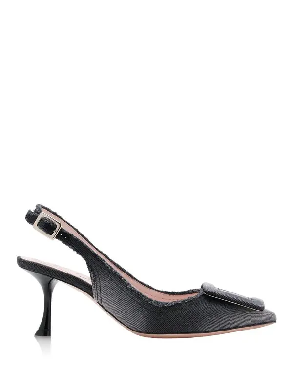 ROGER VIVIER Raw Edge Denim Slingback Pumps - Black