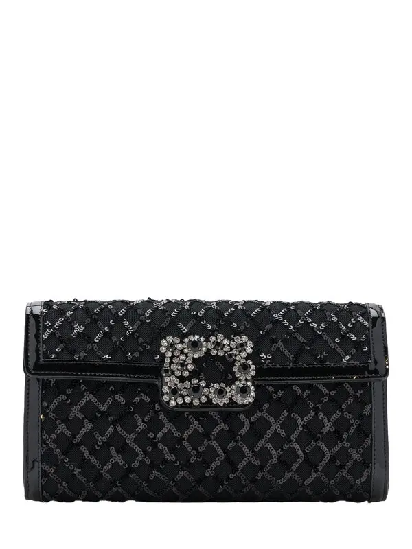 ROGER VIVIER Flower Buckle Sequined Clutch - Black