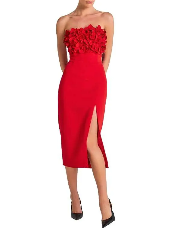 NADINE MERABI Jasmine Flower Ruffle Midi Dress - Red
