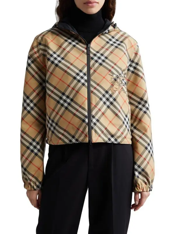 Burberry Equestrian Knight Reversible Hooded Jacket - Sand Ip Check