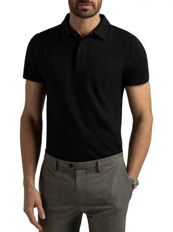 HYPERNATURAL Biscayne Slim Fit Cotton Blend Piqué Golf Polo - Black Beauty
