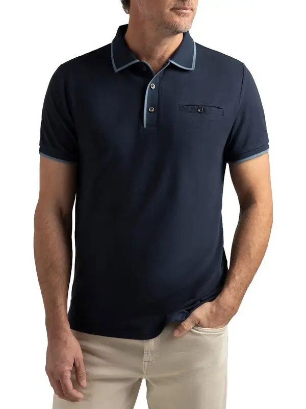 HYPERNATURAL Oak Hill Slim Fit Tipped Cotton Blend Piqué Golf Polo - Midnight Navy