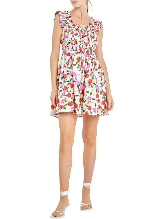 English Factory Floral Print Minidress - Cream Multi