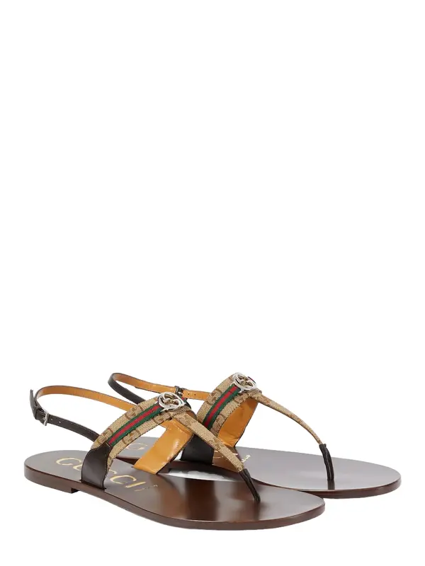 Gucci Leather-trimmed Thong Sandals - Beige