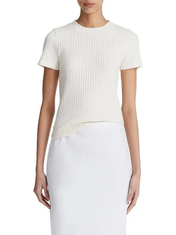 Vince Rib Crewneck Top - Off White