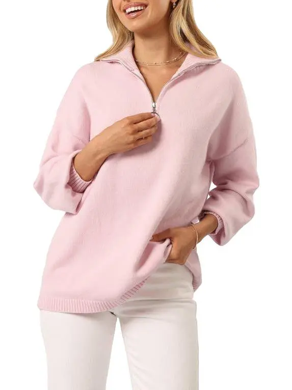 PETAL & PUP Whistler Quarter Zip Sweater - Pink