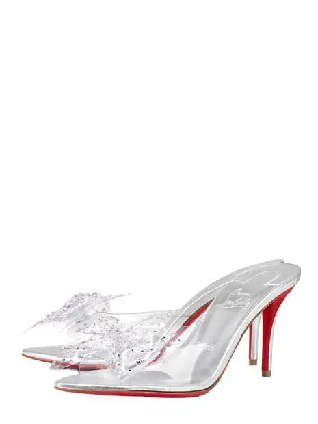 CHRISTIAN LOUBOUTIN Aqua Embellished Slide Sandals - Silver
