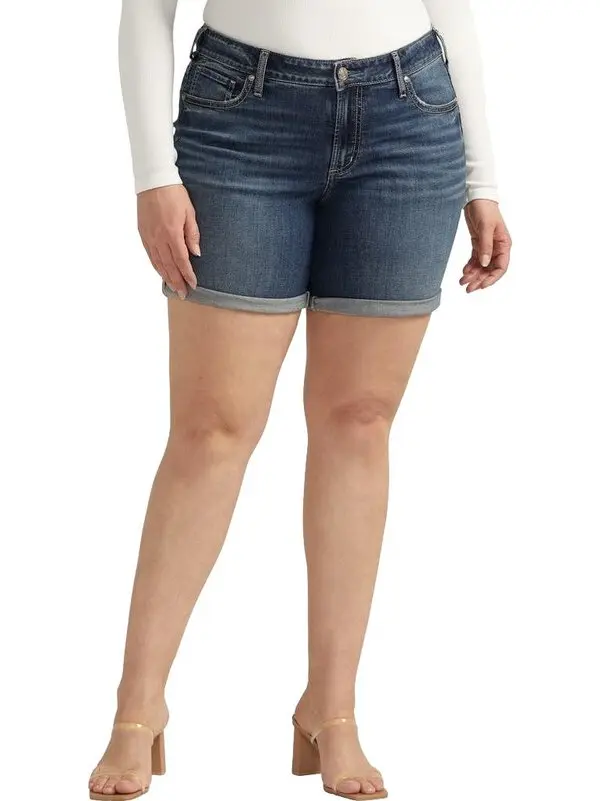SILVER JEANS CO. Mid Rise Denim Boyfriend Shorts - Indigo