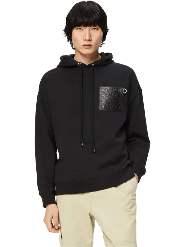 Loewe Relaxed Fit Cotton Hoodie With Anagram Pocket - Black