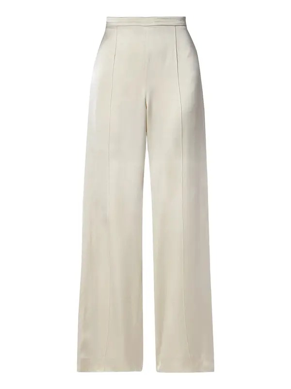Another Tomorrow Pintucked Satin Straight-leg Pants - Cream