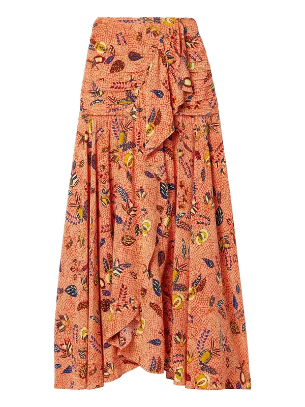 Ulla Johnson Georgina Printed Silk Crepe De Chine Maxi Skirt - Orange
