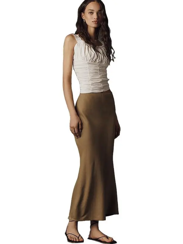 Anthropologie Tilda Maxi Slip Skirt - Toasted Olive