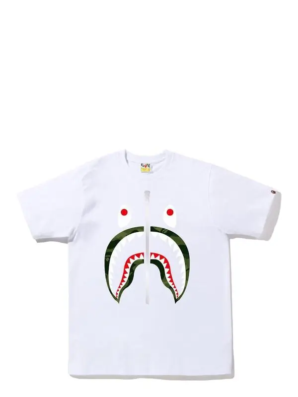 A BATHING APE Color Camo Silver Zip Shark T-shirt - White Green