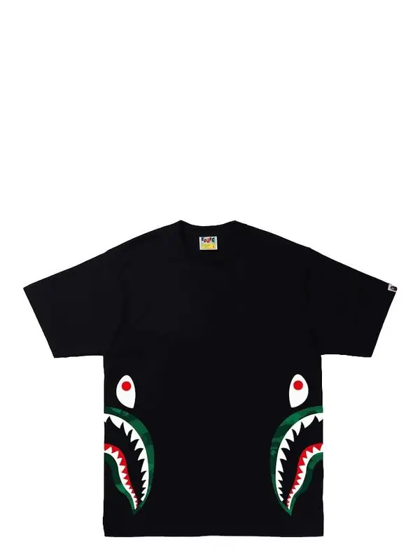 A BATHING APE Camo Side Shark Tee Shirt - Black/green