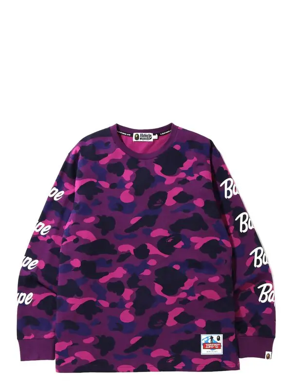 A BATHING APE Camo Sleeve Logo Long Sleeve Tee Shirt - Purple