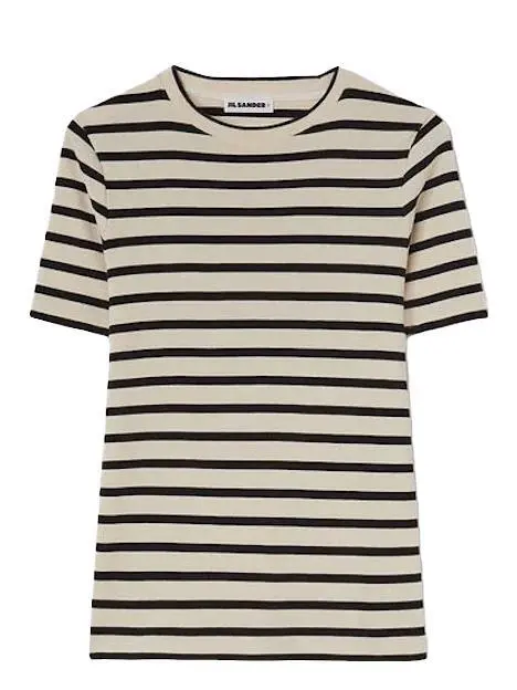 JIL SANDER Stripe Cotton T-shirt - Beige/black