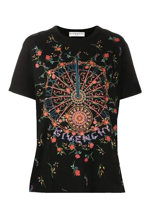 Givenchy Floral Clock Design T-shirt - Black