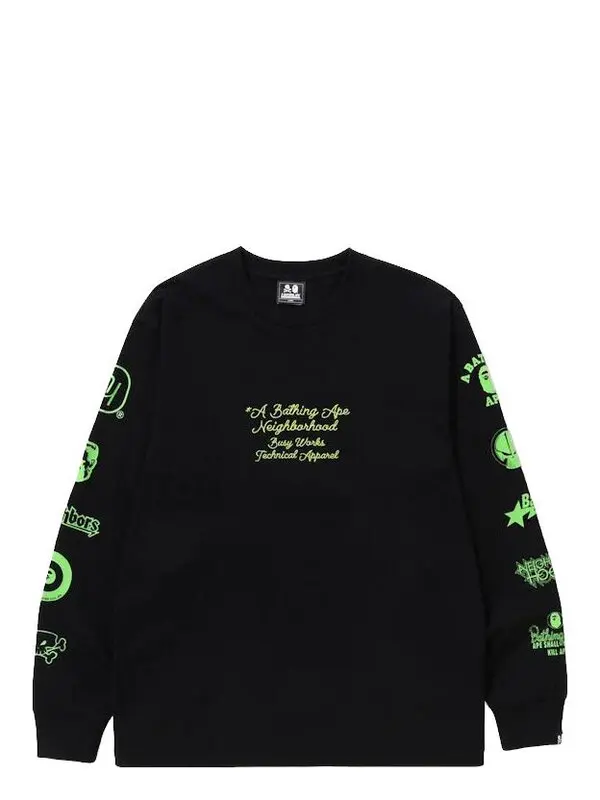 A BATHING APE X Neighborhood Long Sleeve Tee Shirt - Black
