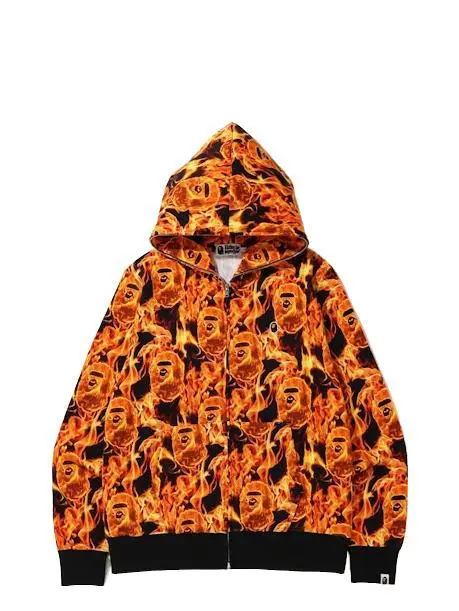 BAPE Flame Wide Full Zip Hoodie - Orange