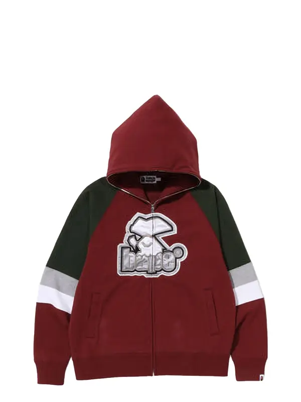 BAPE Hockey Graphic Full Zip Hoodie - Burgundy