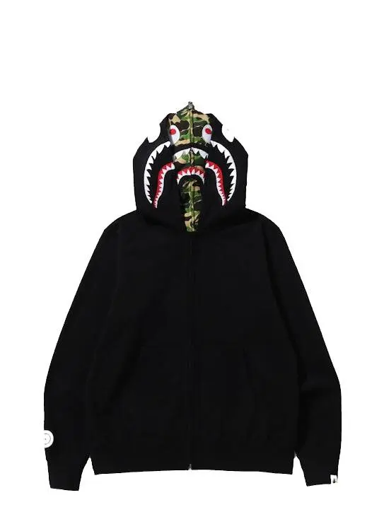 BAPE Abc Camo Shark Wide Fit Full Zip Double Hoodie - Black