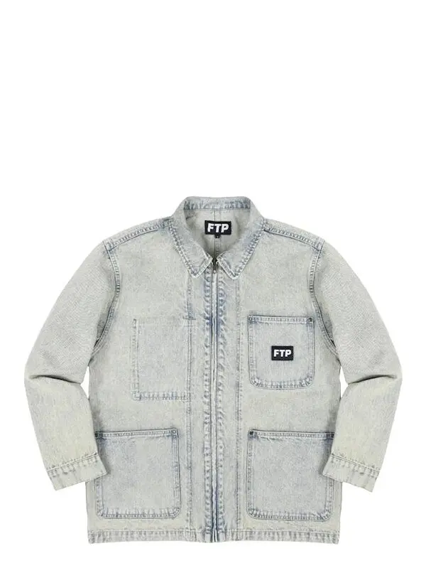 FTP Frayed Denim Logo Chore Jacket - Dirt Wash