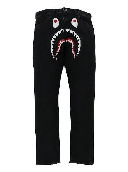 BAPE Shark Washed Wide Fit Denim Pants - Black