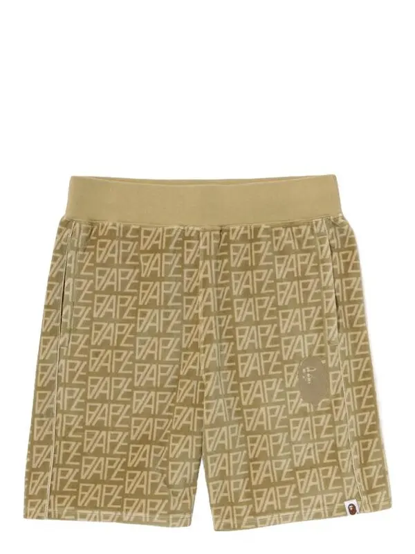 BAPE Logo Monogram Velour Shorts - Beige