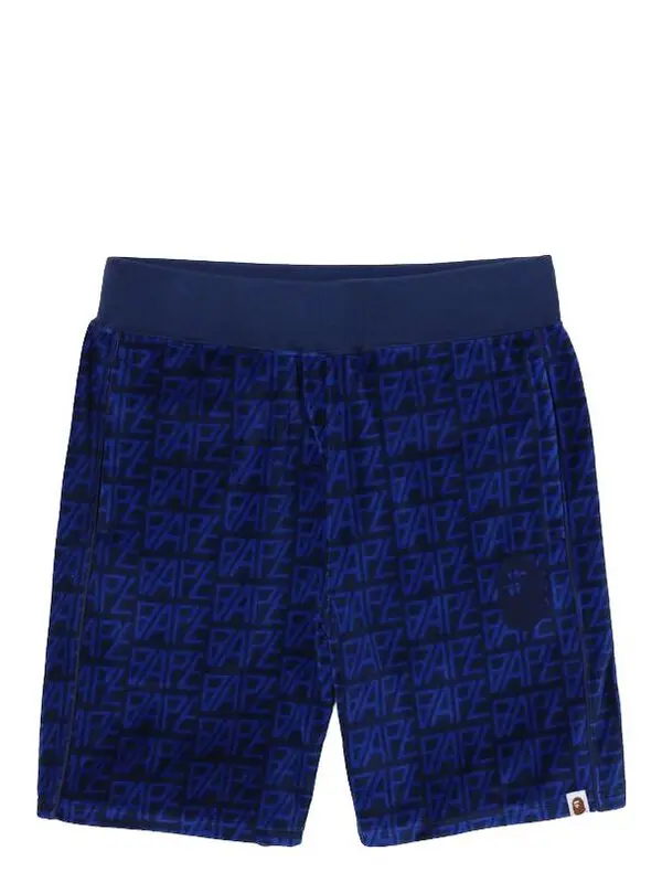 BAPE Logo Monogram Velour Shorts - Navy Blue