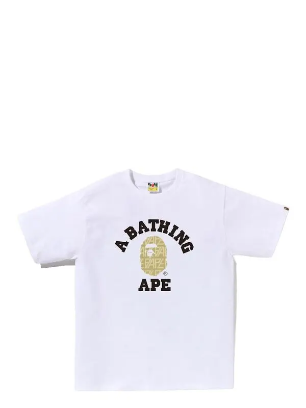 A BATHING APE Logo Monogram College Tee Shirt - White Beige