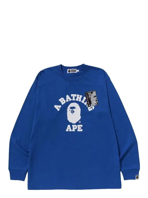 A BATHING APE Mad Face College Long Sleeve Tee Shirt - Blue