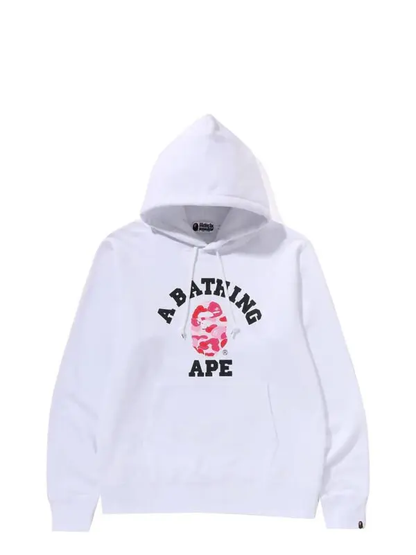 BAPE Abc Camo College Organic Cotton Pullover Hoodie - White/pink