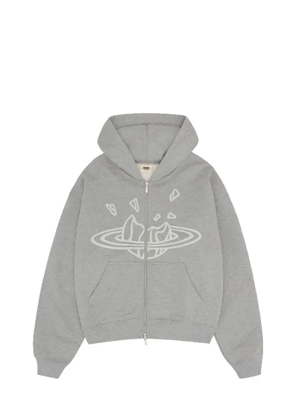 BROKEN PLANET Zip Up Hoodie - Heather Grey