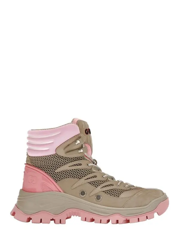 Gucci Lace-up Ankle Boot - Beige/pink
