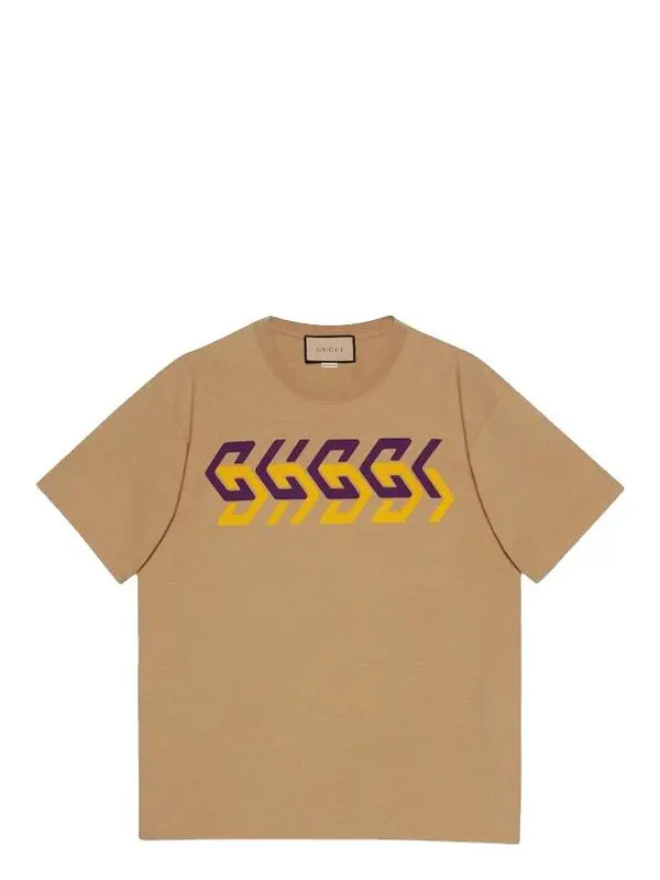 Gucci Mirror Logoprint T-shirt - Camel/purple/yellow