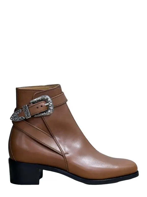Gucci Leather Buckled Ankle Boots - Brown