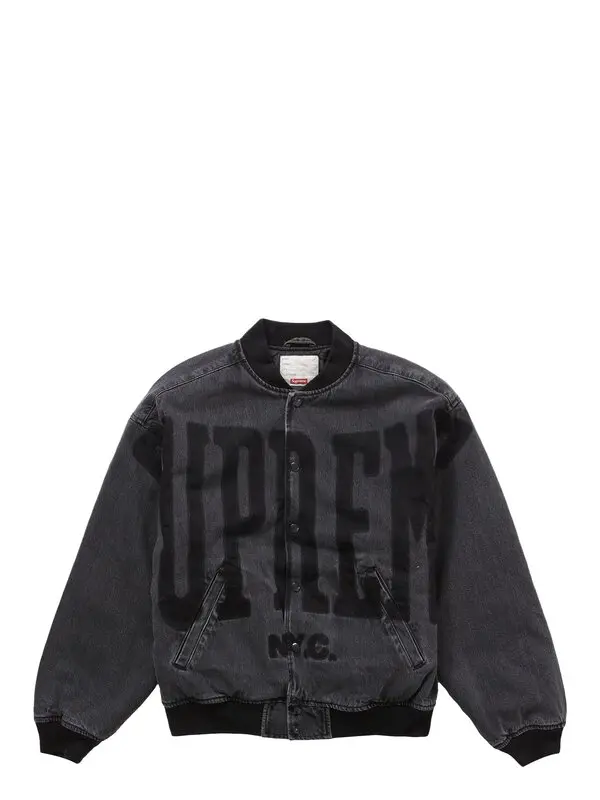 Supreme Washed Knockout Denim Varsity Jacket - Washed Black