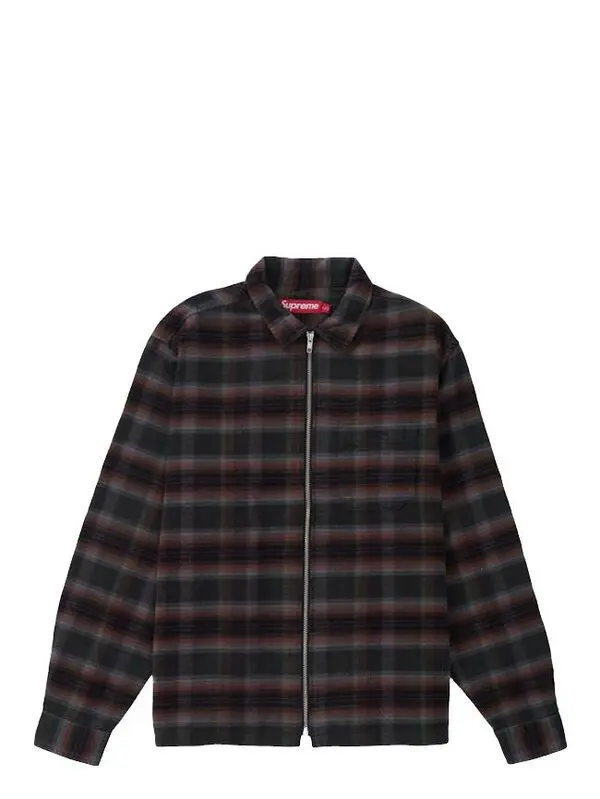 Supreme Shadow Plaid Flannel Zip Up Shirt Black - Green