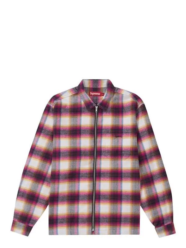 Supreme Shadow Plaid Flannel Zip Up Shirt - White