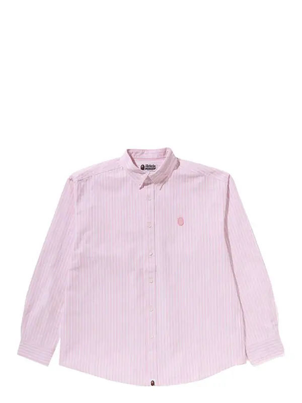 A BATHING APE Ape Head One Point Logo Stripes Shirt - Pink