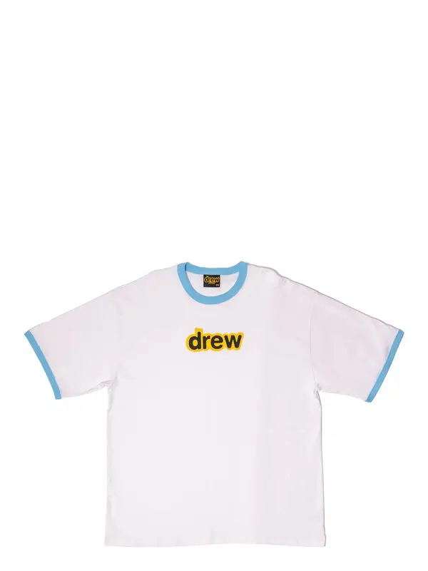 Drew House Oversized Secret Short Sleeve Ringer Tee Shirt - White/sea Blue