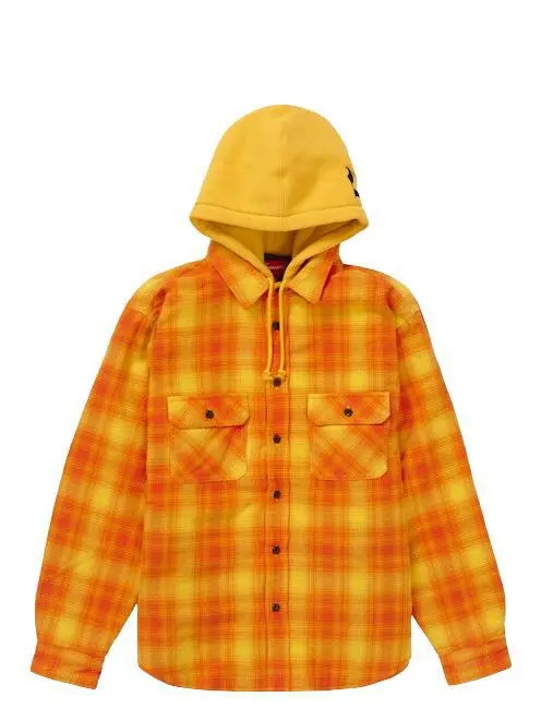 Supreme Hooded Flannel Zip Up Shirt - Orange