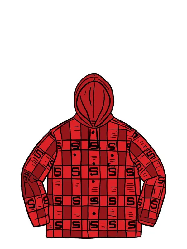Supreme Hooded Plaid Shirt - Red