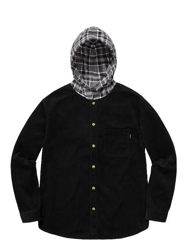 Supreme Hooded Blocked Corduroy Shirt - Black/gray