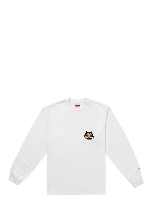 Supreme Cat Long Sleeve Pocket Tee Shirt - White