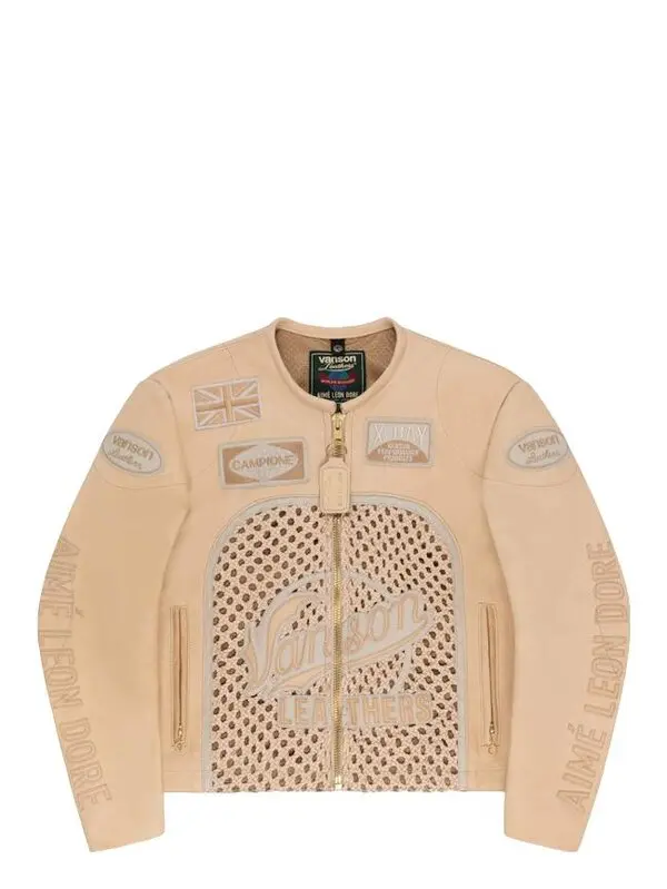 Aimé Leon Dore Vanson Raffia Leather Jacket - Tan