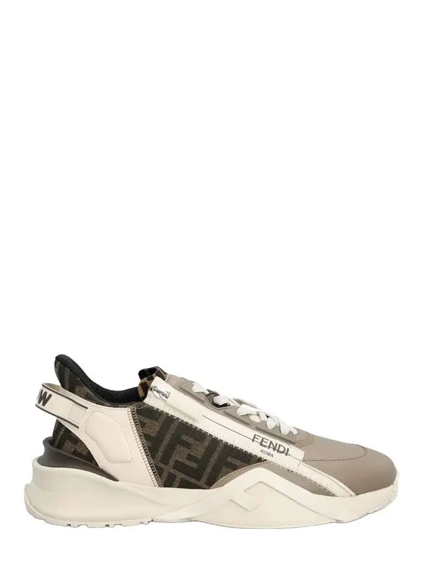 Fendi Flow Leather Jacquard Sneakers - Beige