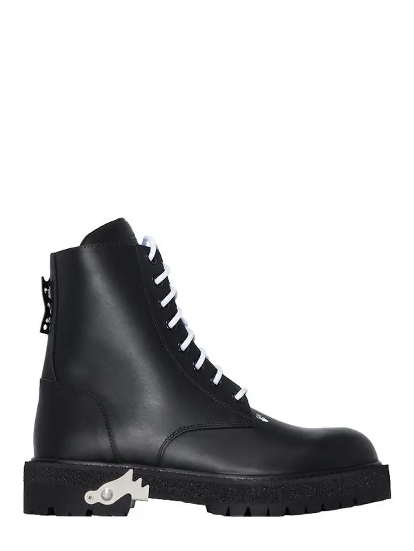Off-White Lace-up Leather Combat Boots - Black