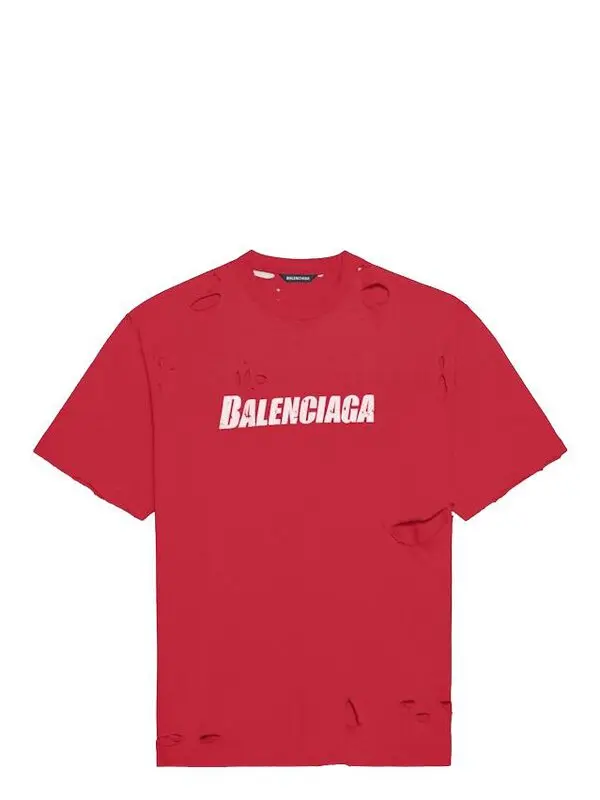 Balenciaga Caps Destroyed Flatground T-shirt - Raspberry/white