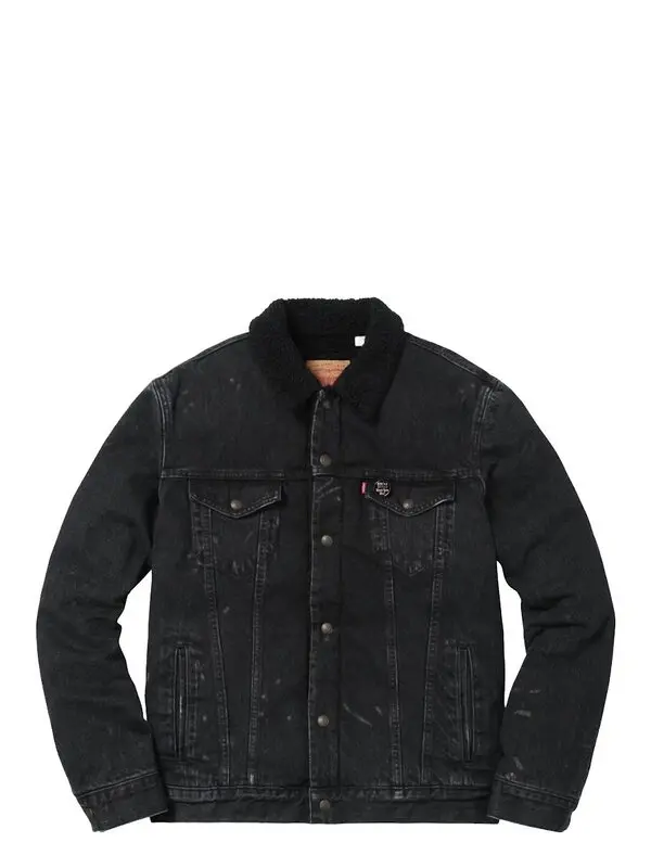 Supreme Levi's Bleached Sherpa Trucker Jacket - Black